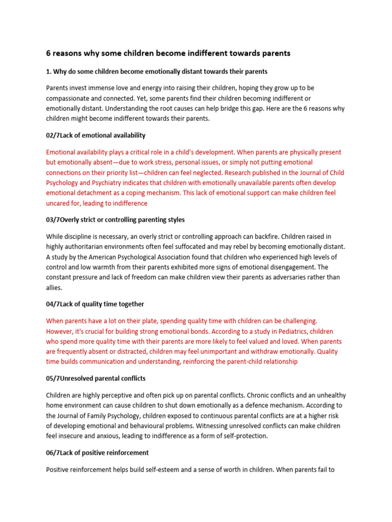 6 Reasons Why Some Children Become Indifferent Towards Parents | PDF ...