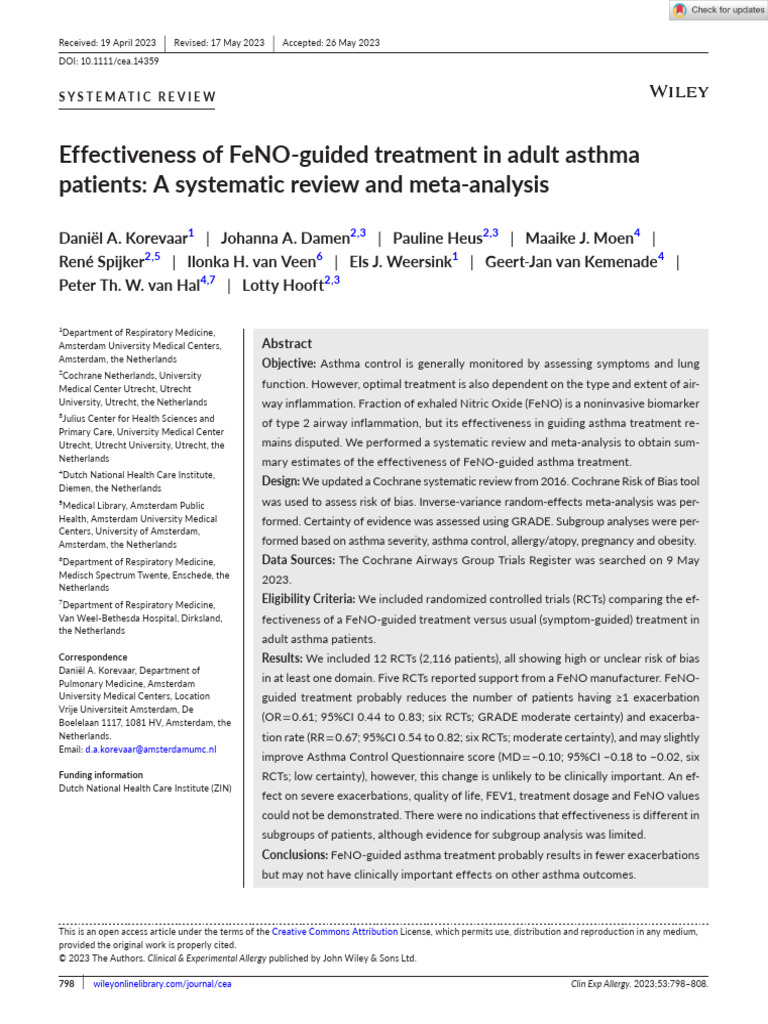 Effectiveness of FeNO Guided Treatment in Adult Asthma Patients A ...