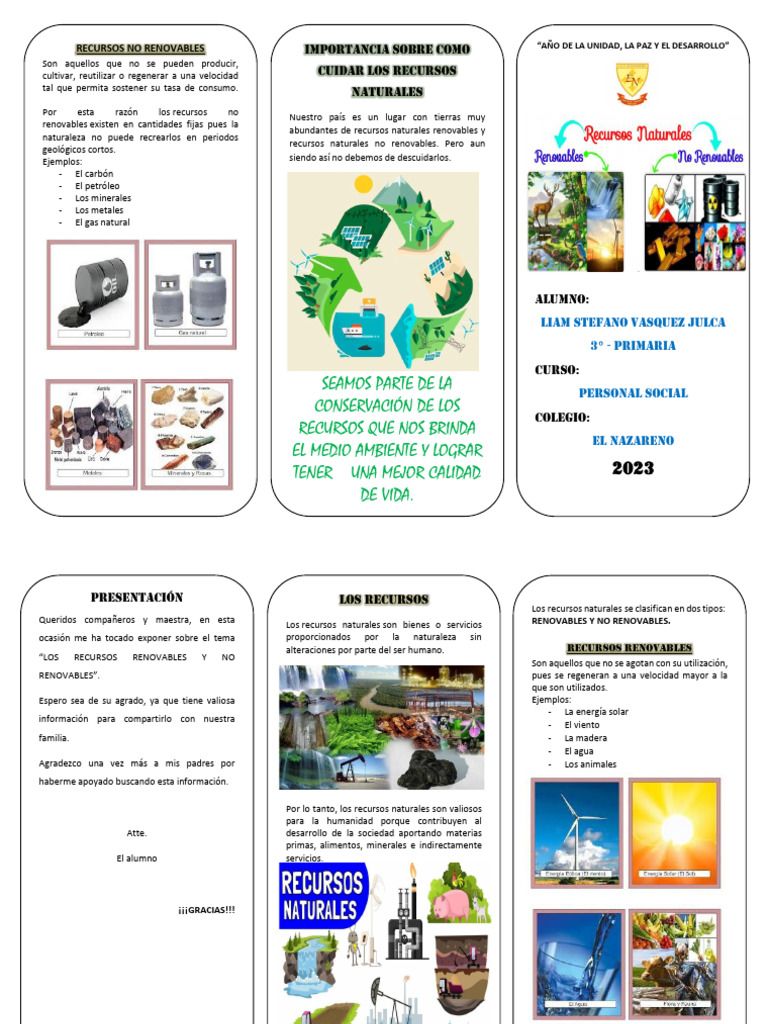 TRIPTICO RECURSOS NATURALES | PDF | Entorno natural | Naturaleza