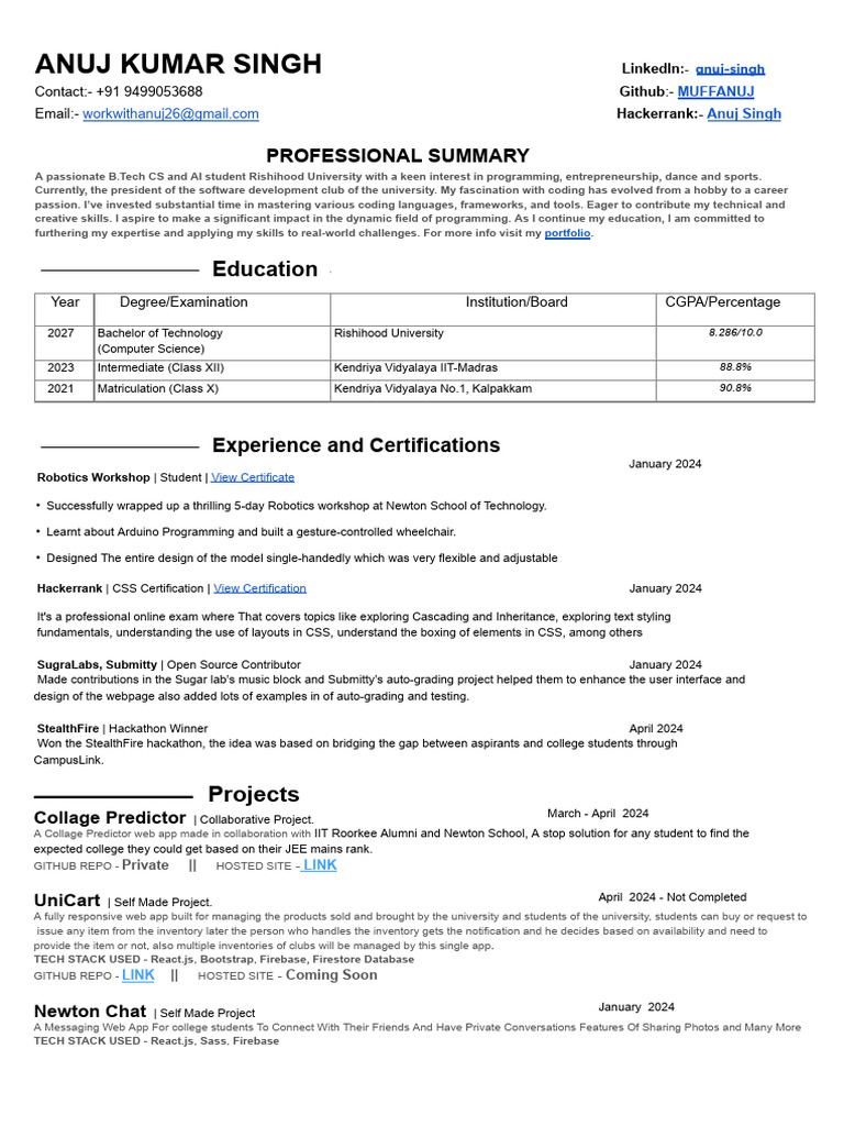 Anuj CV | PDF | Java Script | Computing Anuj CV | PDF | Java Script | Computing