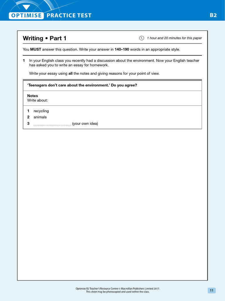 Optimise B2 Writing Practice Test | PDF