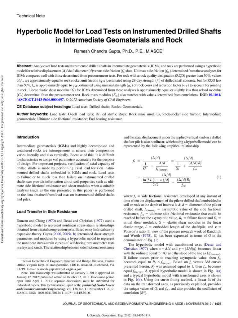 Hyperbolic Model For Load Tests On Instrumented Drilled Shafts in ...