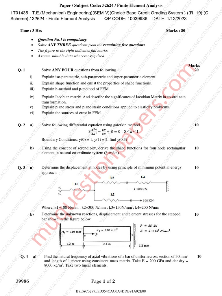 Be Mechanical Engineering Semester 5 2023 December Finite Element Analysisrev 2019 C Scheme ...