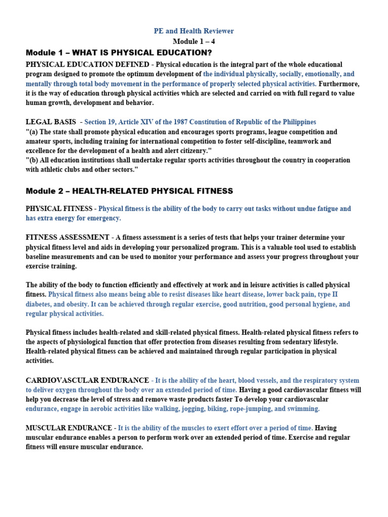 PE-and-Health-Reviewer | Download Free PDF | Physical Fitness | Flexibility (Anatomy)