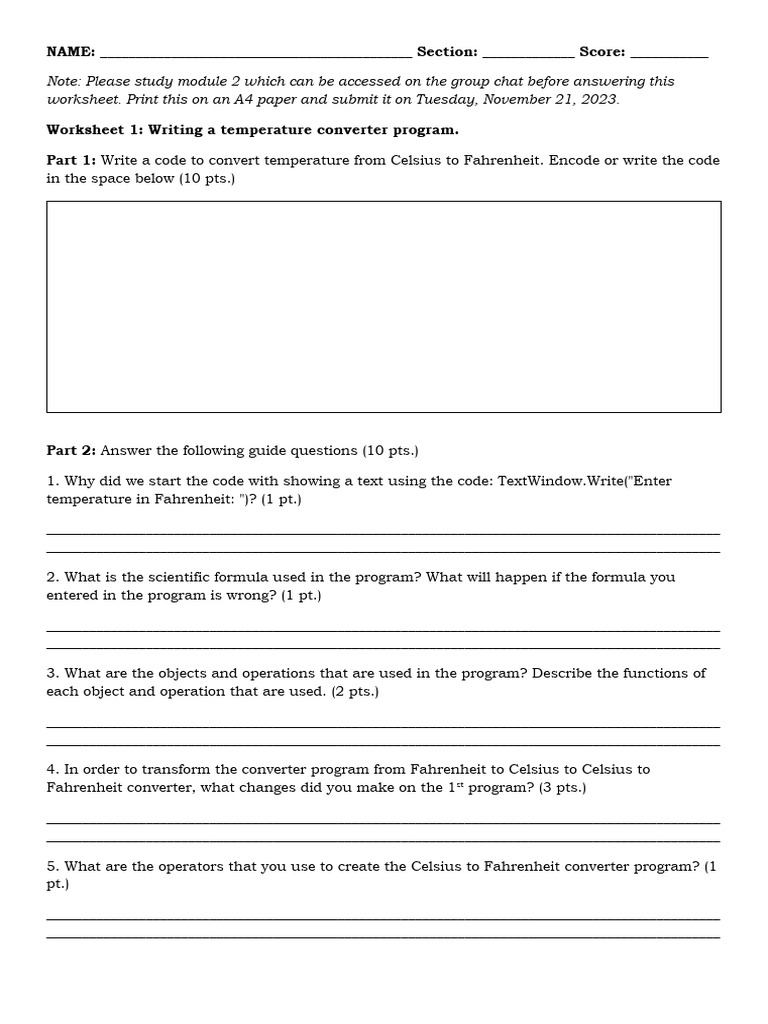 Prog 1 Quarter 2 Worksheet 1 (1) | Download Free PDF | Fahrenheit