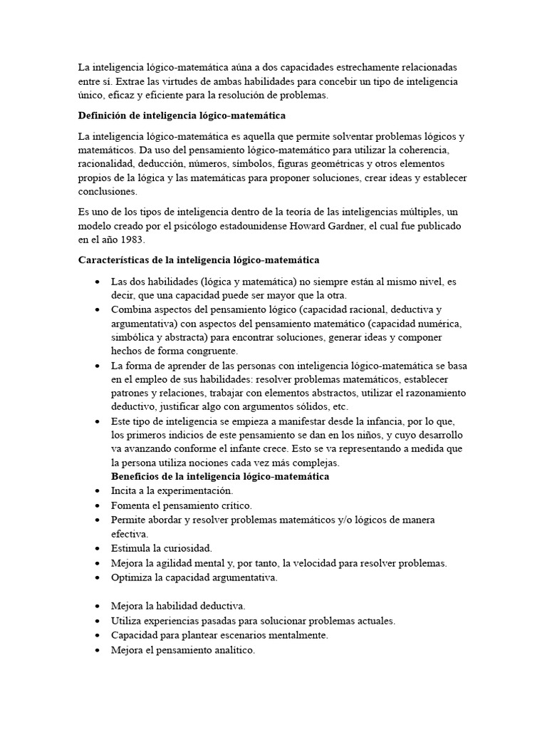 Inteligencia Lógico-Matemática: Definición y Beneficios | PDF ...