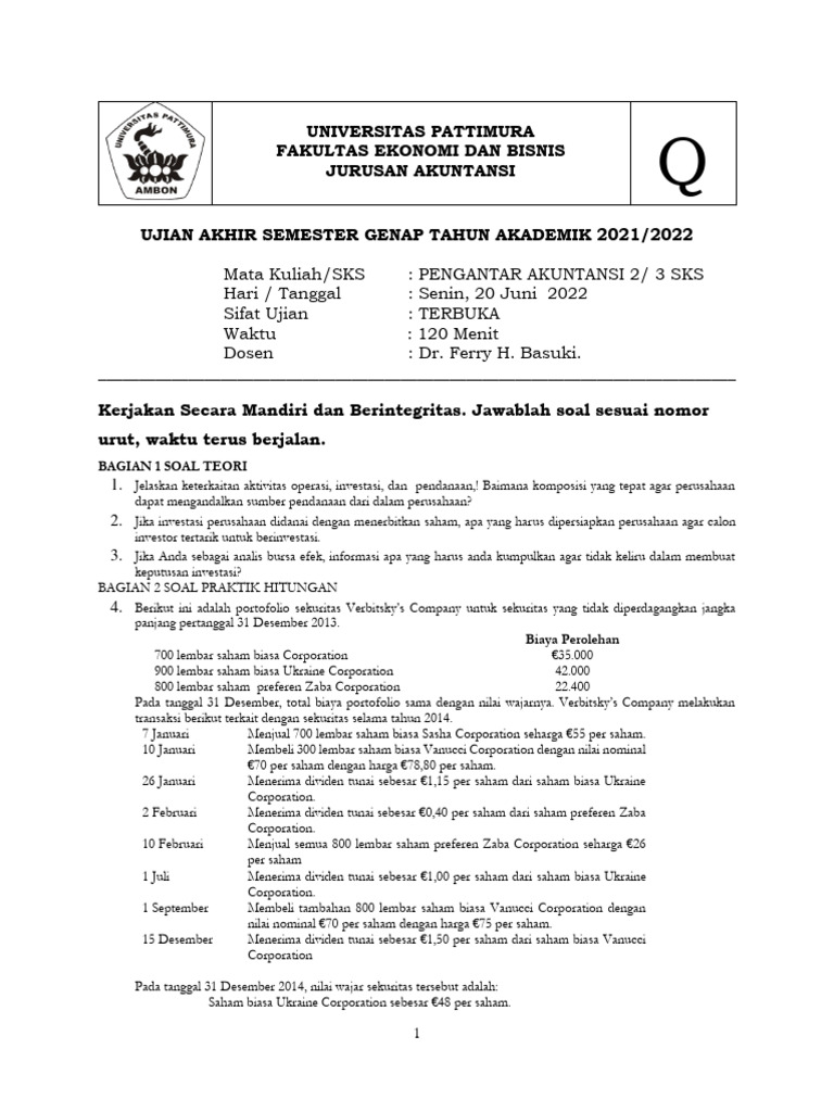 Soal Uas Pa 2 2022 | PDF