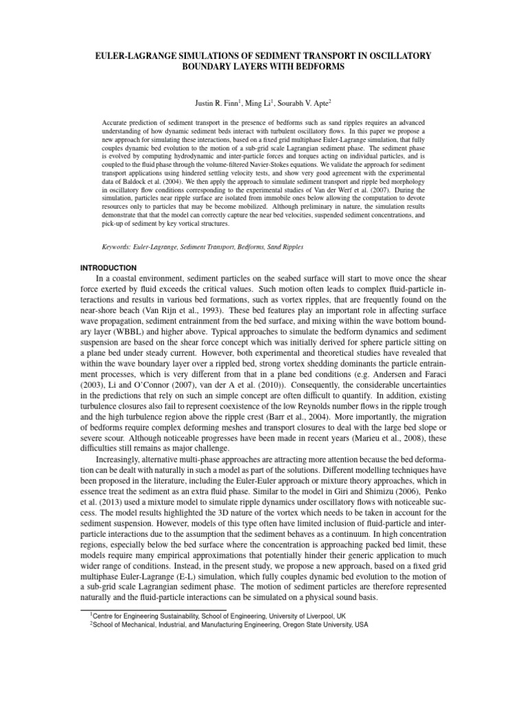 Euler-Lagrange Simulations of Sediment Transport I | PDF | Fluid Dynamics | Force