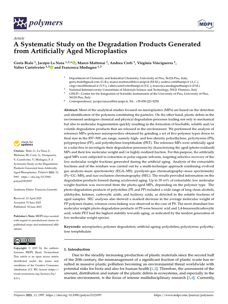 A Systematic Study On The Degradation Products Generated From Artificially Aged Microplastics ...