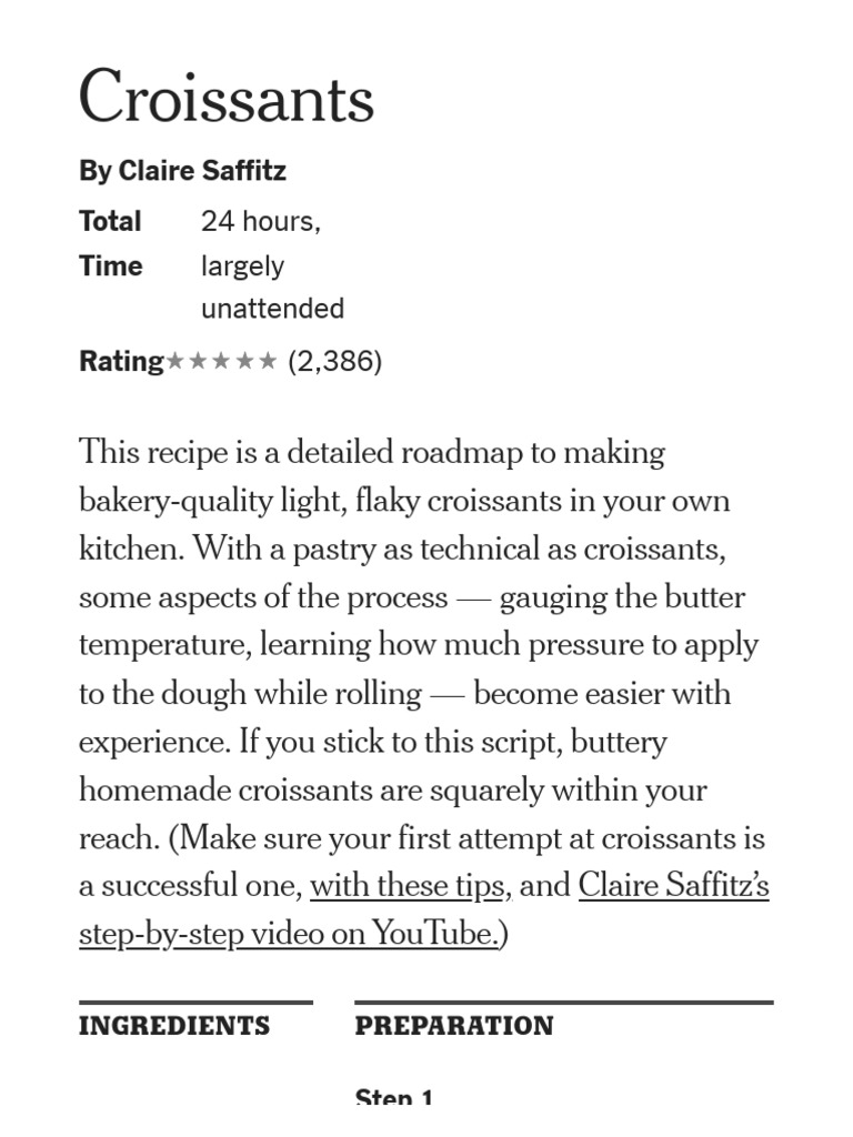 Croissants Recipe (With Video) - NYT Cooking | PDF | Foods | Food And ...