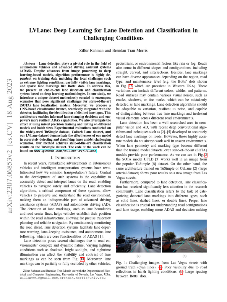 LVLane Deep Learning for Lane Detection and Classification in challenging conditions | PDF ...