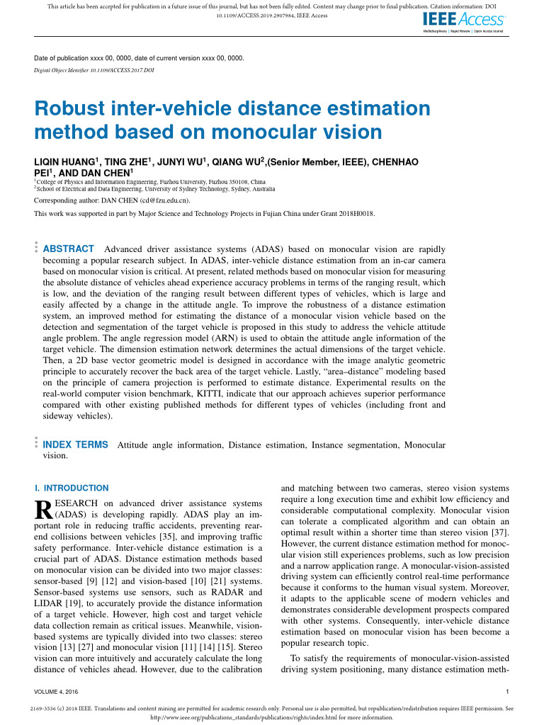 Robust Inter Vehicle Distance Estimation Method Based On Monocular Vision Pdf Computer