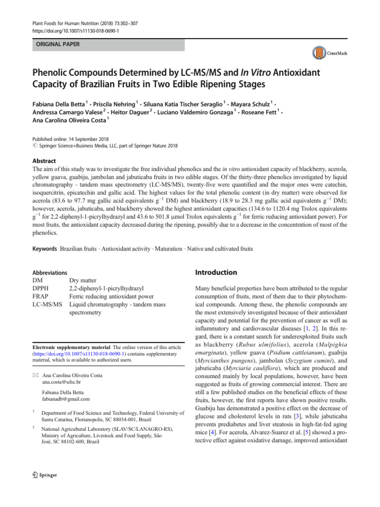 Phenolic Compounds Determined by LC-MS/MS and in Vitro Antioxidant ...