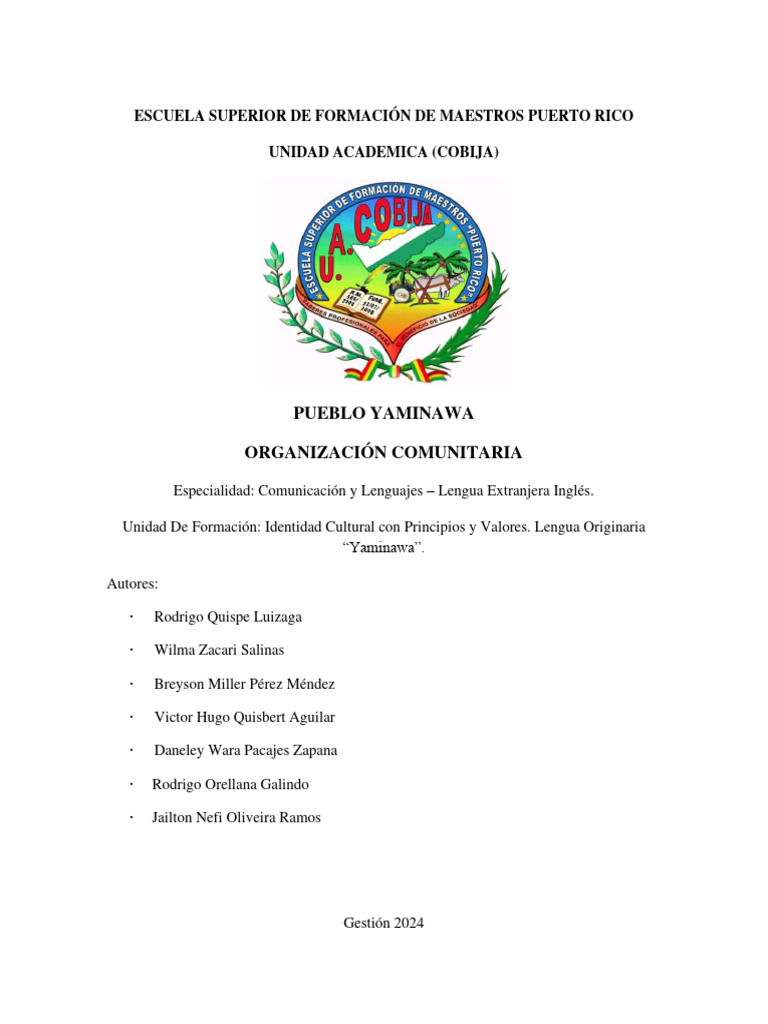 Yaminawa - Organización - Comunitaria | PDF | Lingüística | Los bosques