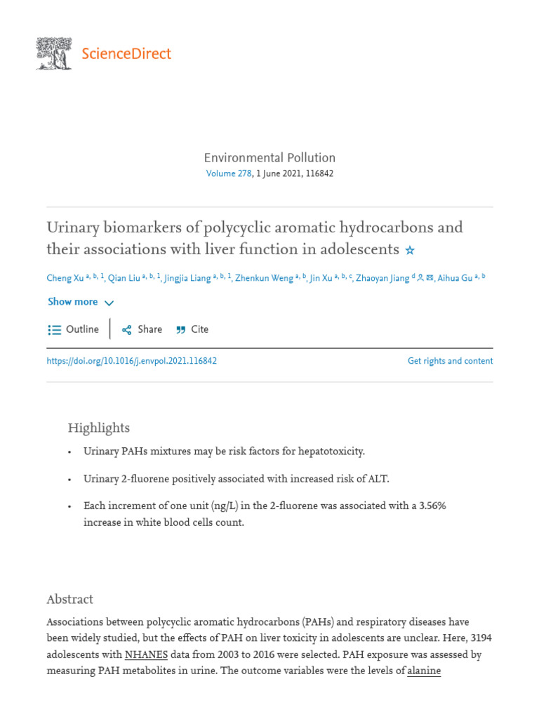 Urinary Biomarkers of Polycyclic Aromatic Hydrocarbons and Their Associations With Liver ...