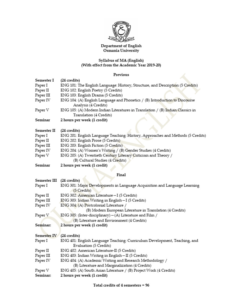 MA English Syllabus Overview 2019-20 | PDF | English Language | Stress ...