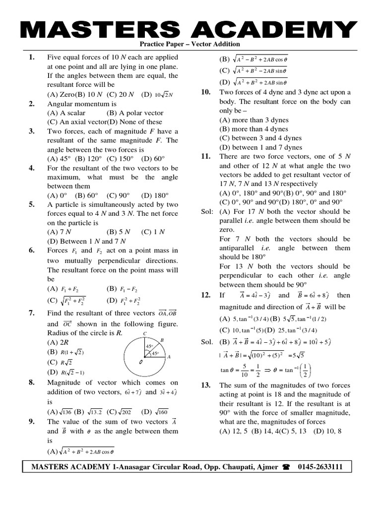 Vector Addition | PDF | Force | Angle