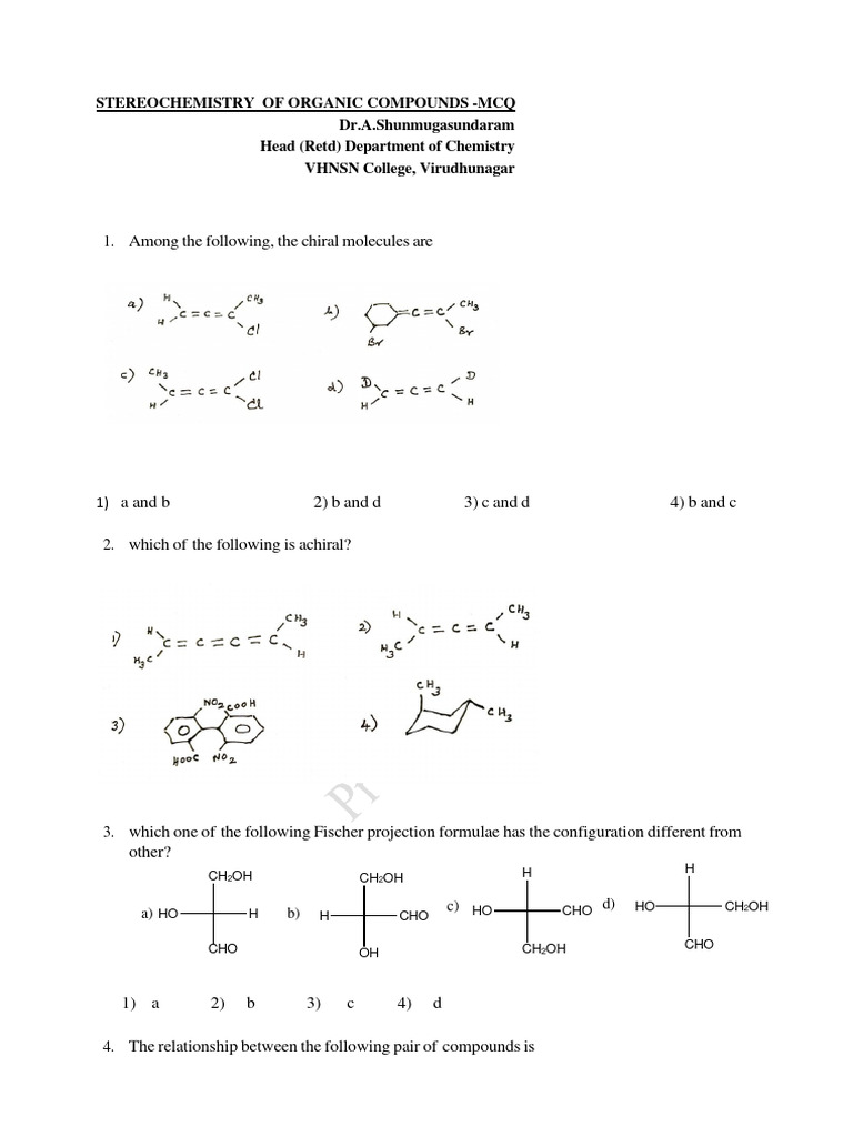 Stereochemistry MCQs and Practice Problems | PDF | Chirality (Chemistry ...