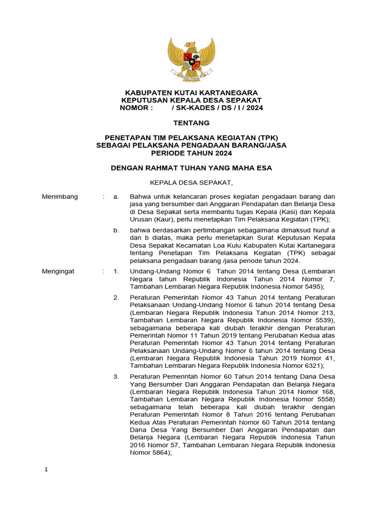 SK TPK Pengadaan Barjas 2024 | PDF