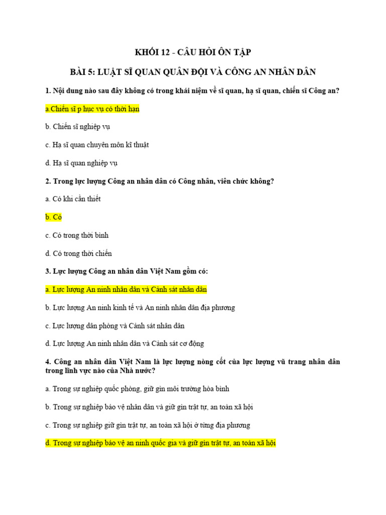 K12 - ÔN TẬP BÀI 5 - LUẬT SĨ QUAN | PDF