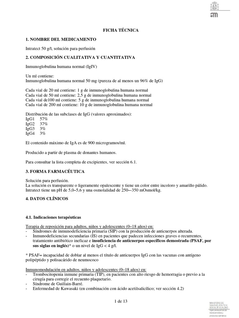 Guía de Uso de Intratect 50 g/l | PDF | Inmunoglobulina G | Anticuerpo