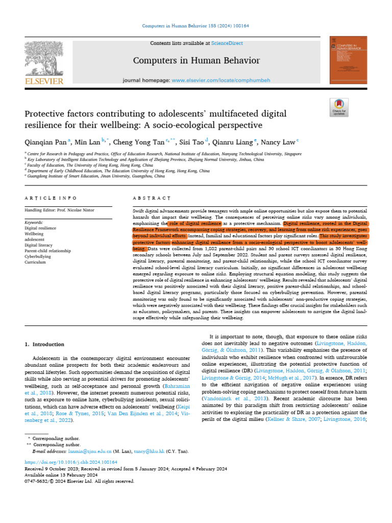 Digital Resilience Paper | PDF | Psychological Resilience | Adolescence