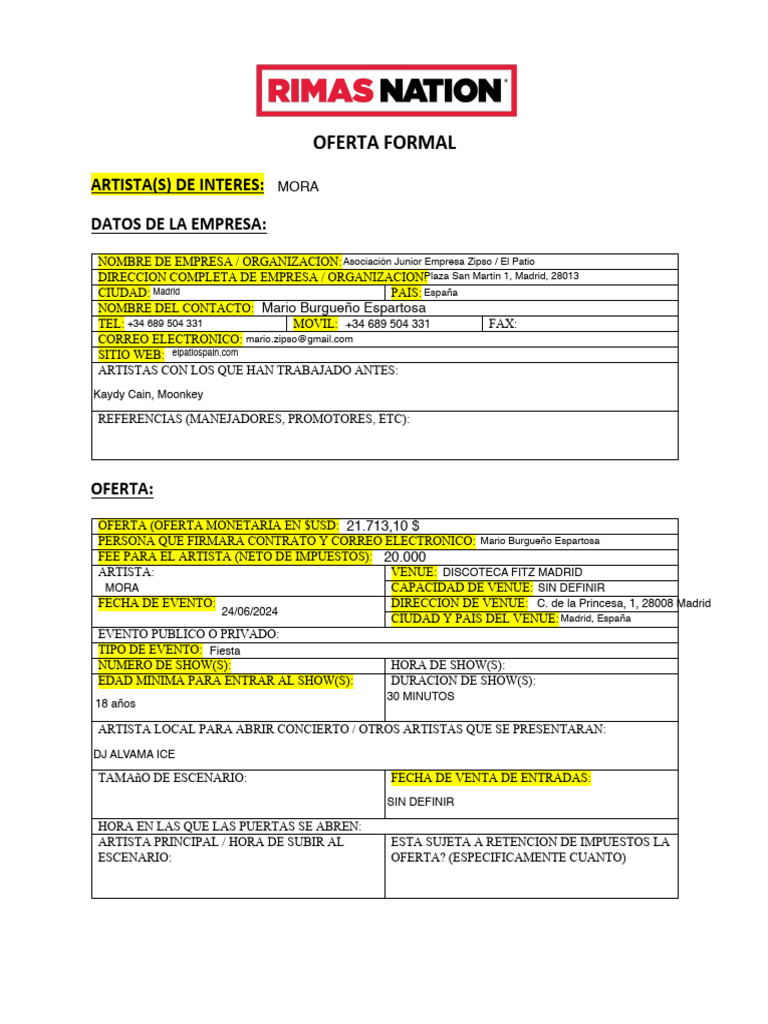 Oferta Formal Rimas Nation | PDF