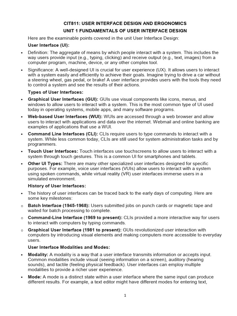 Cit811 User Interface Design and Ergonomics | Download Free PDF | Usability | Graphical User ...