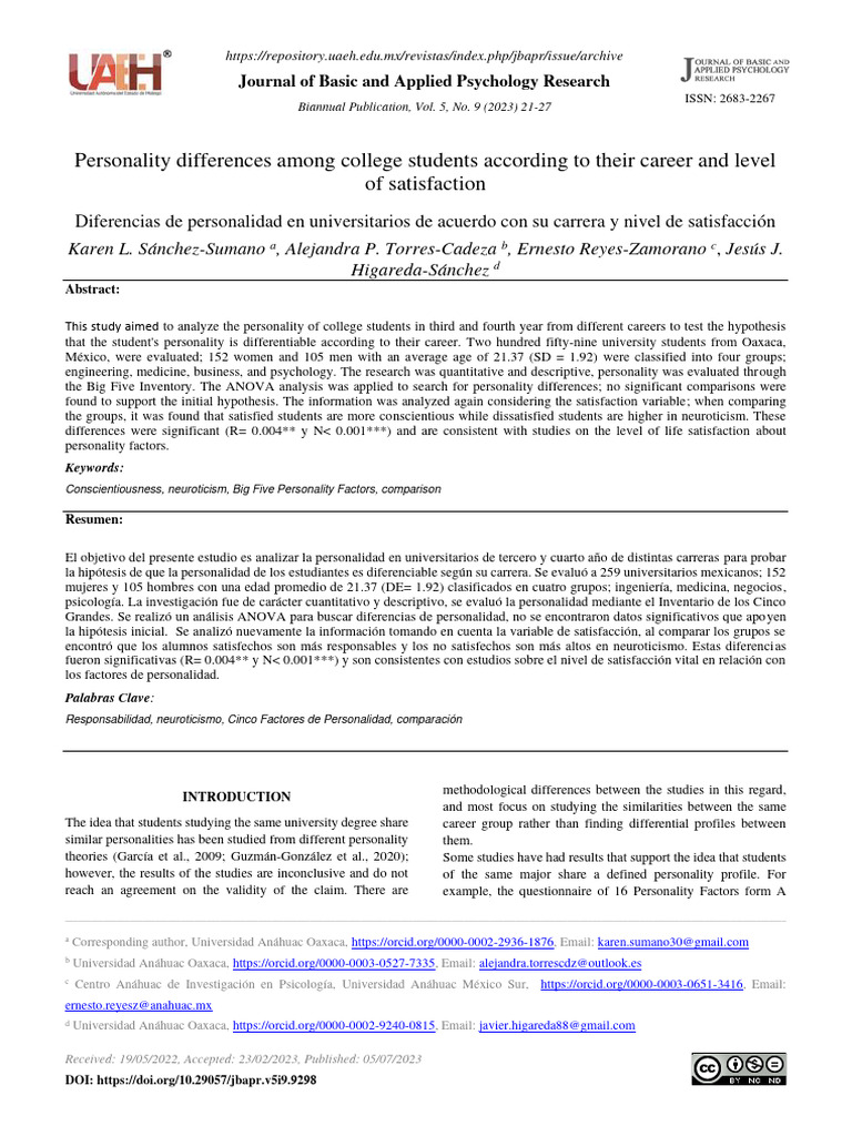 College Students' Personality Study | PDF | Scientific Method | Behavioural Sciences