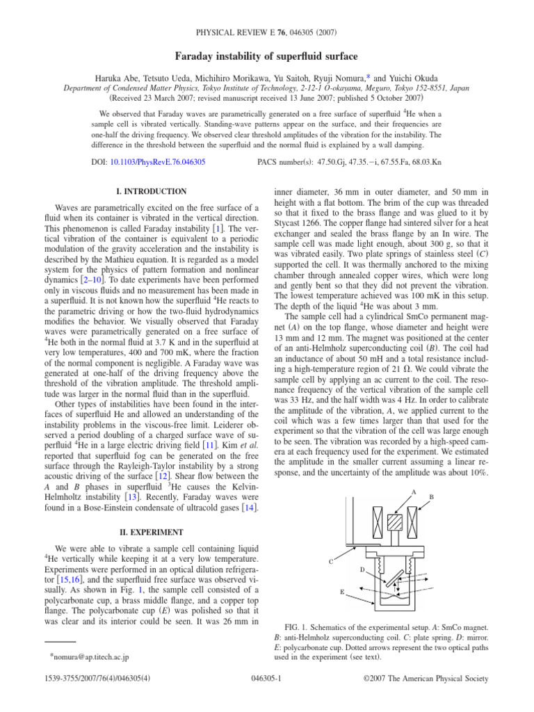 Abe Et Al. - 2007 - Faraday Instability of Superfluid Surface | PDF ...