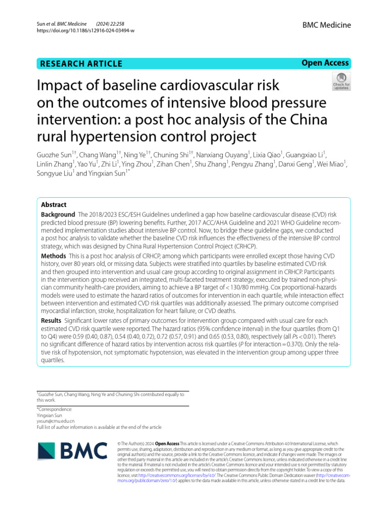 Impact of Baseline Cardiovascular Risk On The Outcomes of Intensive ...