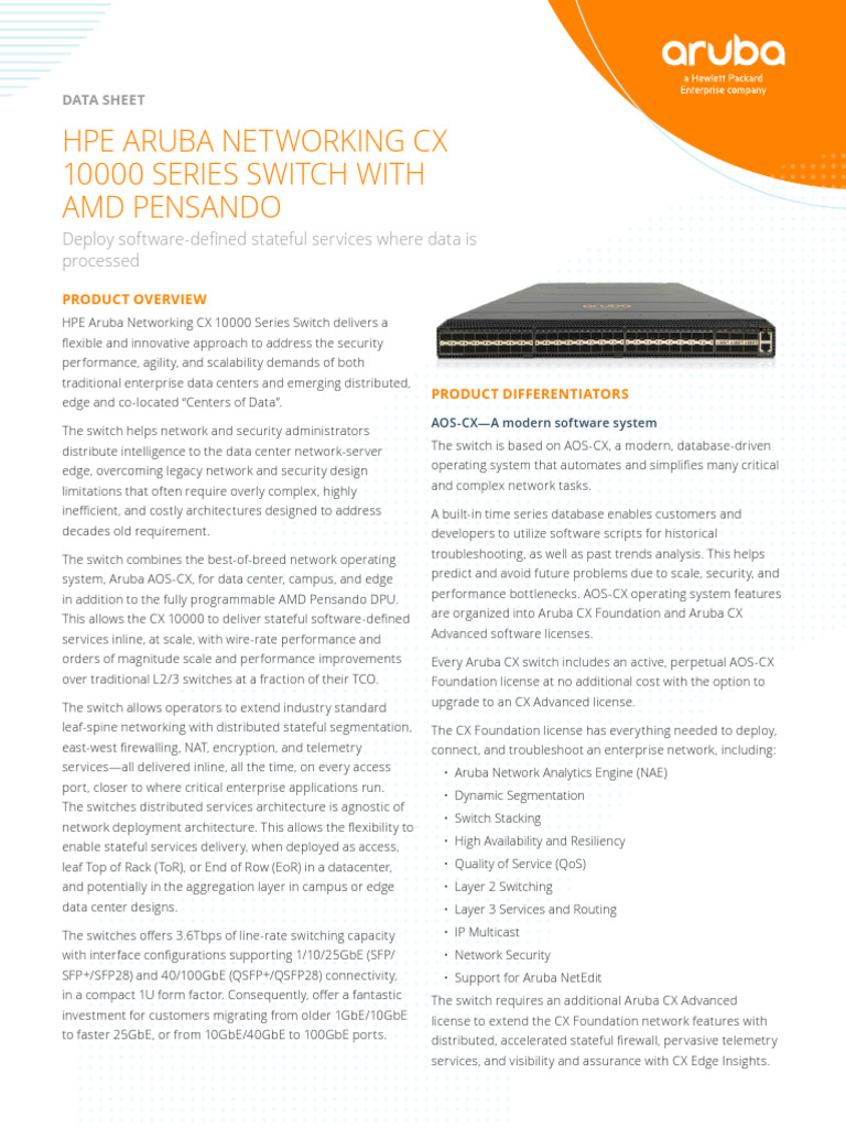 Aruba CX 10000 Series Datasheet | PDF | Computer Network | Ip Address