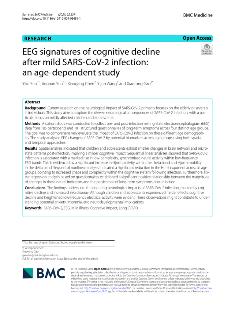 EEG Signatures of Cognitive Decline After Mild SARS CoV 2 Infection: An ...