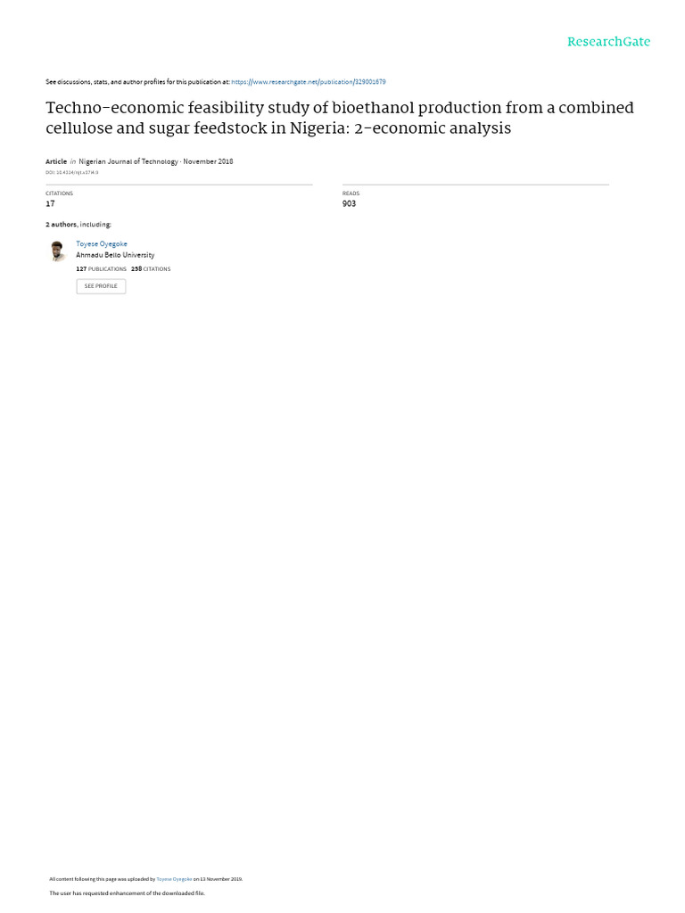 Techno-Economic Feasibility Study of Bioethanol PR | PDF | Biofuel