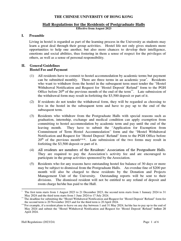 Hall Regulations 2023 24 | Download Free PDF | Home Appliance