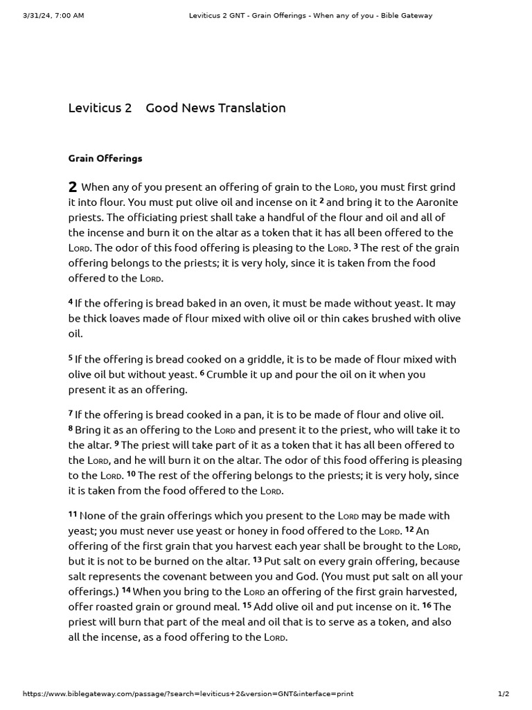 Leviticus 2 | PDF | Breads | Book Of Leviticus