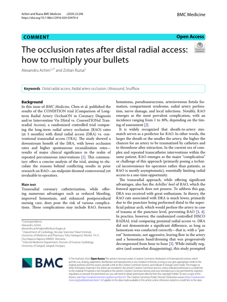 The occlusion rates after distal radial access: how to multiply your ...