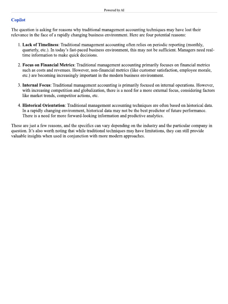 Reasons Why Management Accounting Has Lost Its Relevance in Responds To The Changing in Business ...