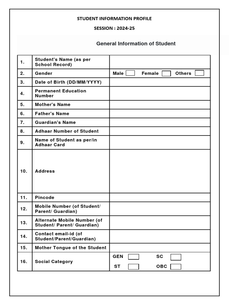 Student Information Profile 2024-25 | PDF | Attention Deficit ...