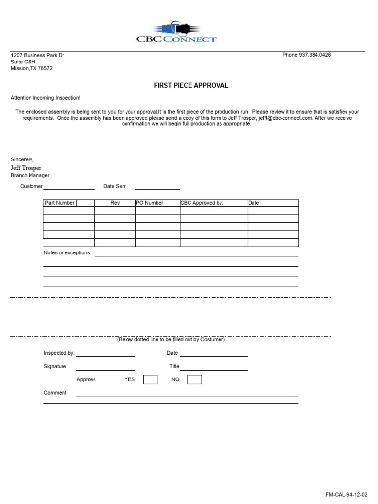 FM-CAL-094!12!02 First Piece Approval | PDF