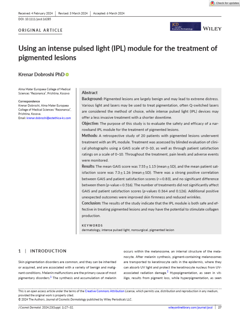 J of Cosmetic Dermatology - 2024 - Dobroshi - Using An Intense Pulsed ...