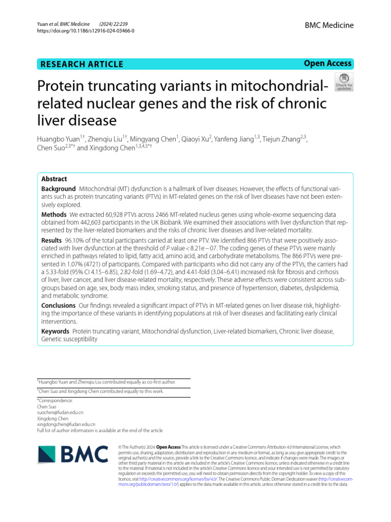Protein Truncating Variants in Mitochondrialrelated Nuclear Genes and ...