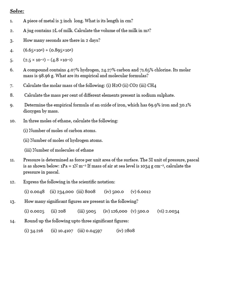 Chemistry CHP 1 Assignment | PDF | Mole (Unit) | Molecules