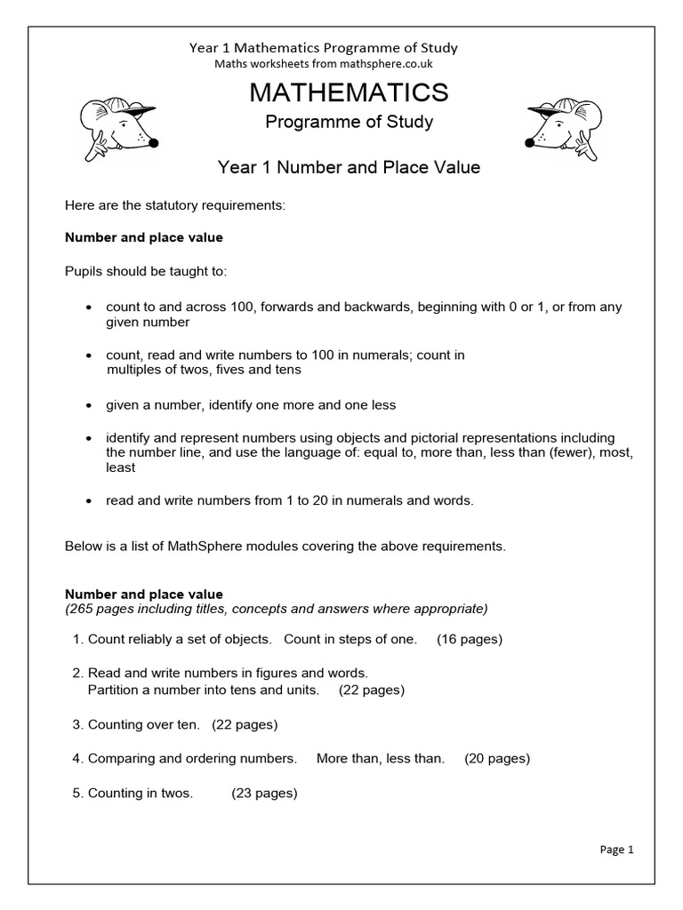 Year 1 Maths Programme of Study | PDF | Shape | Mathematics