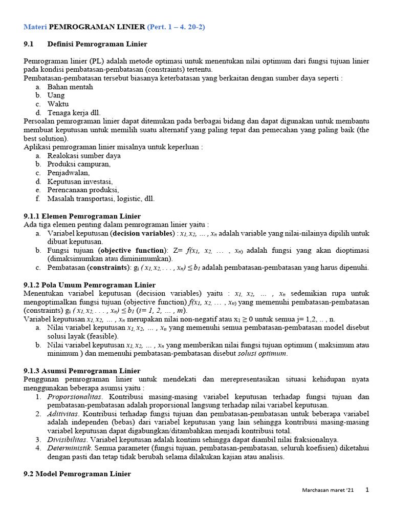 Materi Pemograman Linear P1 P4 20 2 Ke WD | PDF