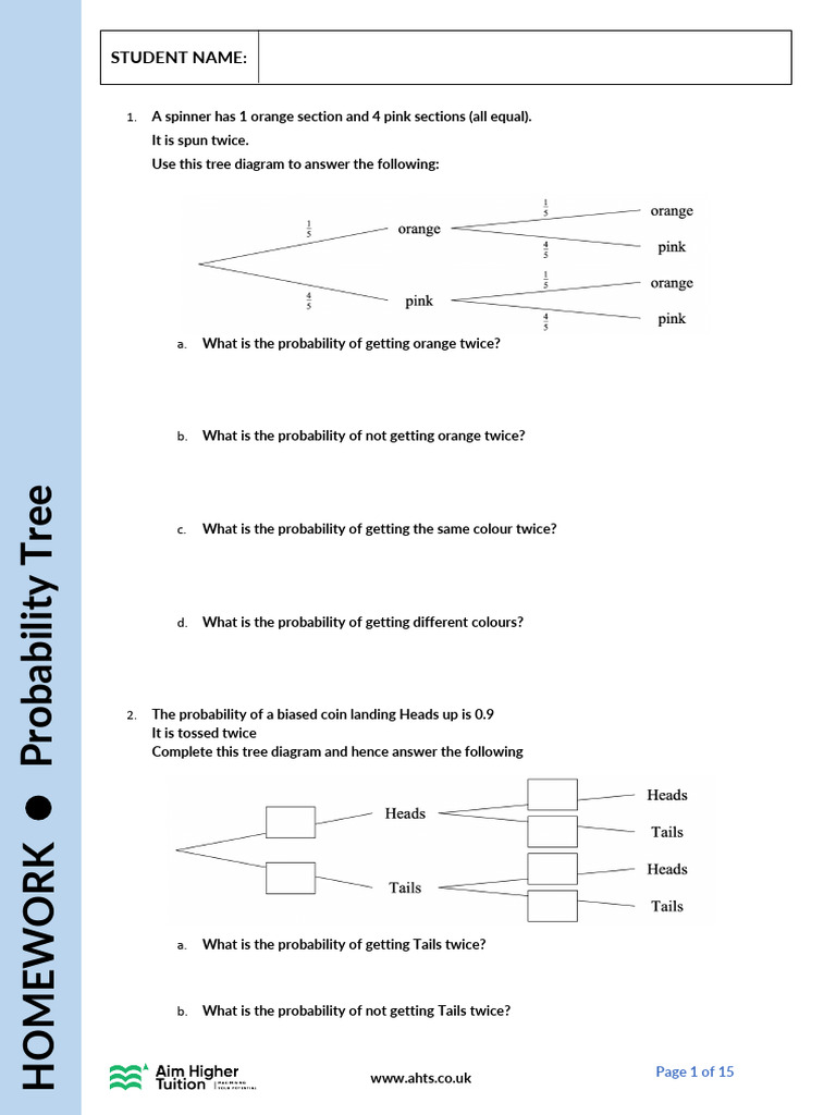 Probability Tree Diagram Exercises | PDF | Probability | Probability Theory