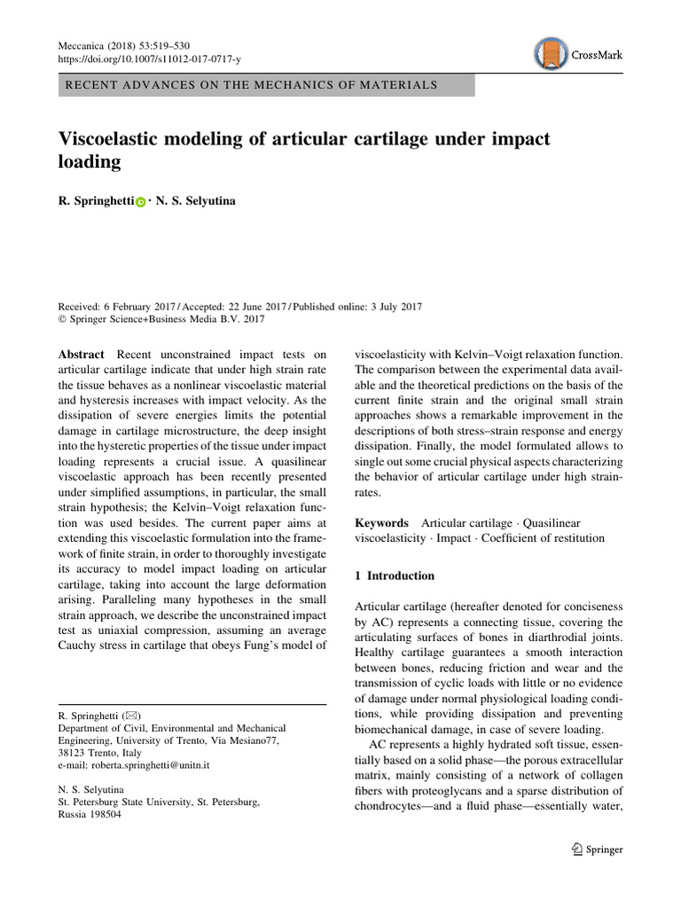 Springhetti-Selyutina2018 Article ViscoelasticModelingOfArticula | PDF ...