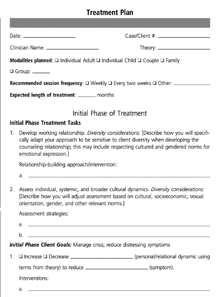 Psychotherapy - Treatment Plan Format | PDF