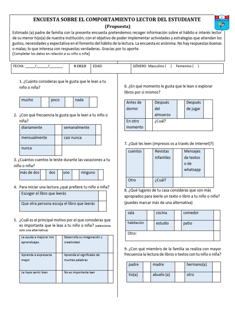 Encuesta sobre Hábitos de Lectura Infantil | PDF | Cognición | Aprendizaje