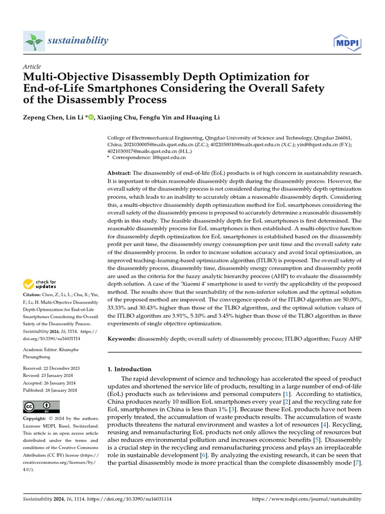 Multi-Objective Disassembly Depth Optimization For | PDF | Recycling | Mathematical Optimization